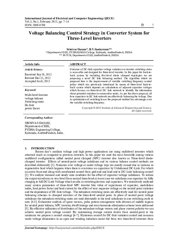 (PDF) Voltage Balancing Control Strategy in Converter System for Three-Level Inverters