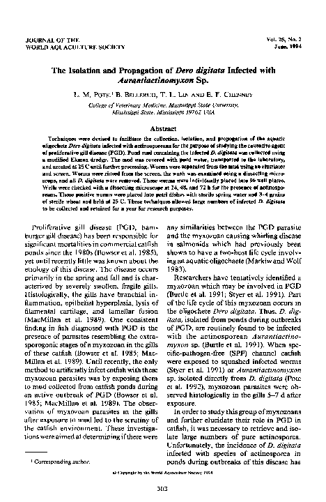 (PDF) The Isolation and Propagation of Dero digitata Infected with ...