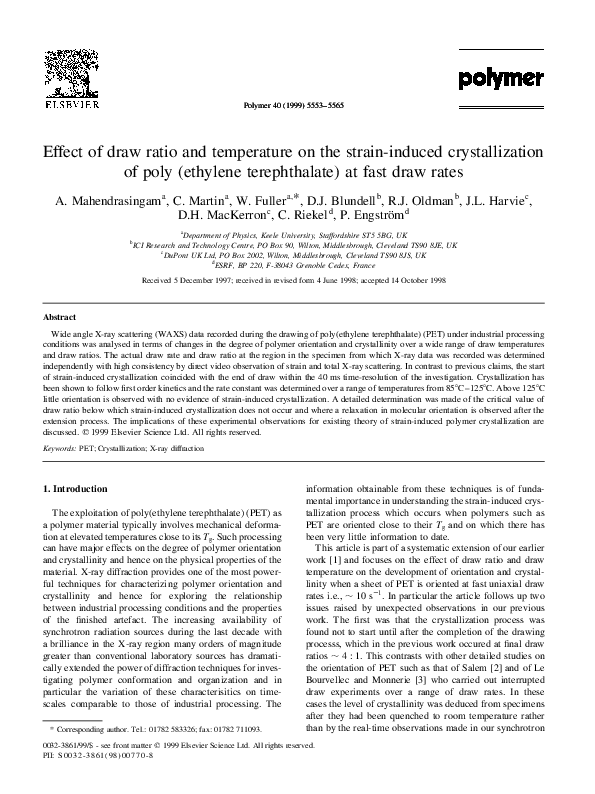 (PDF) Effect of draw ratio and temperature on the strain-induced crystallization of poly ...