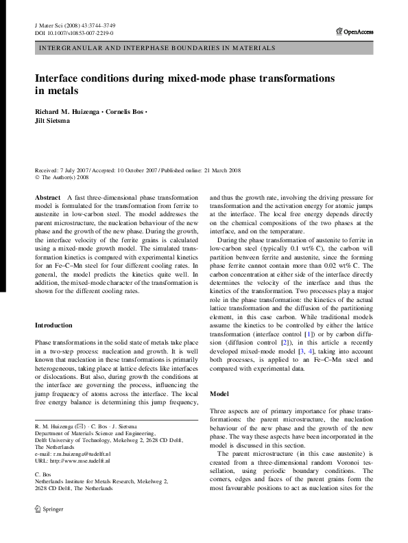 (PDF) Interface conditions during mixed-mode phase transformations in metals