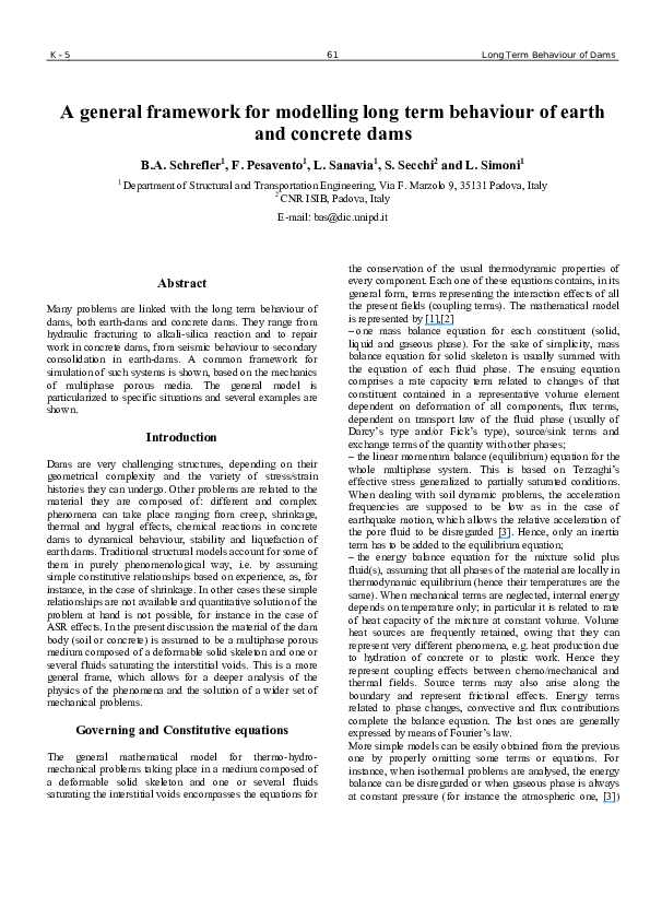 (PDF) A general framework for modeling long-term behavior of earth and concrete dams