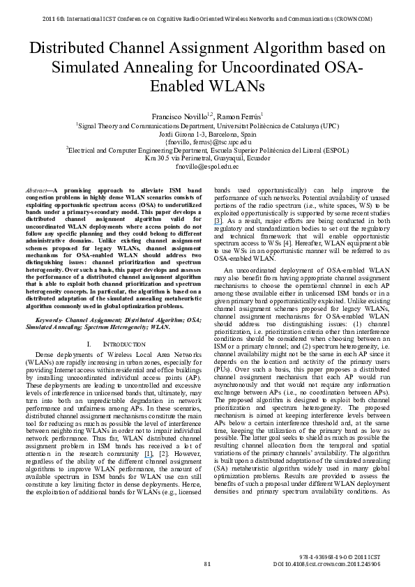 (PDF) Distributed channel assignment algorithm based on simulated ...
