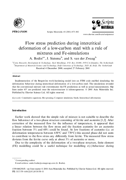 (PDF) Flow stress prediction during intercritical deformation of a low ...