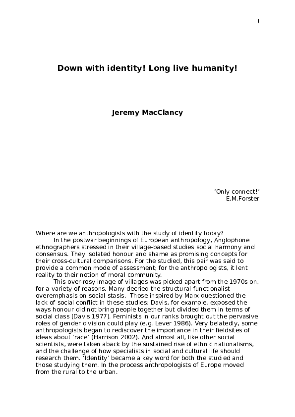 (DOC) Down with identity! Long live humanity! (The Text)