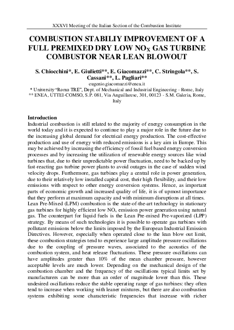 (PDF) Combustion Stability Improvement of a Full Premixed Dry Low NOx Gas Turbine Combustor Near ...