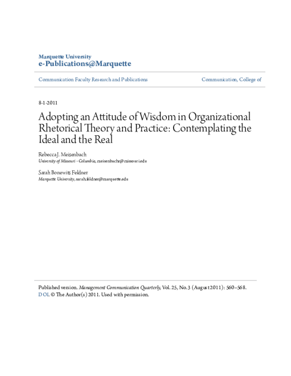 (PDF) Adopting an Attitude of Wisdom in Organizational Rhetorical ...
