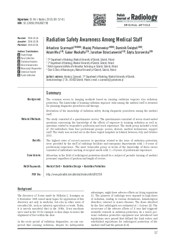 (PDF) Radiation Safety Awareness Among Medical Staff