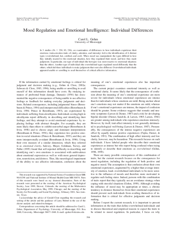 (PDF) Mood Regulation and Emotional Intelligence: Individual Differences