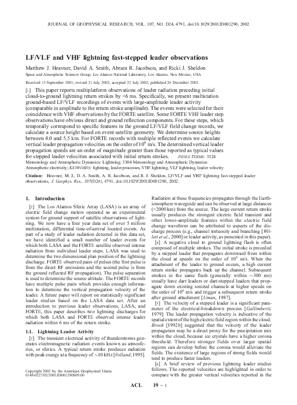 (PDF) LF/VLF and VHF lightning fast-stepped leader observations | Abram ...