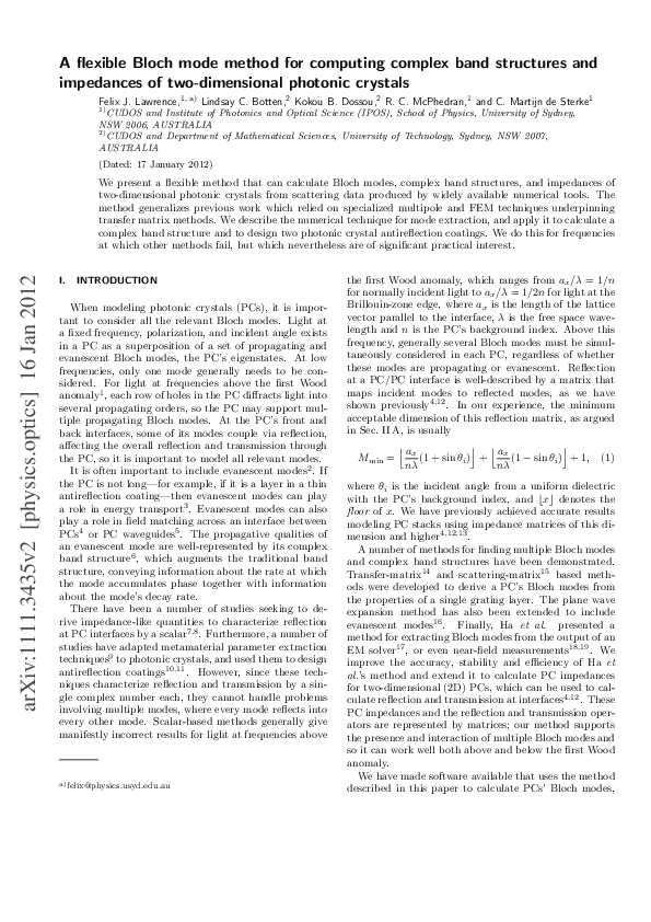 (PDF) A flexible Bloch mode method for computing complex band structures and impedances of two ...