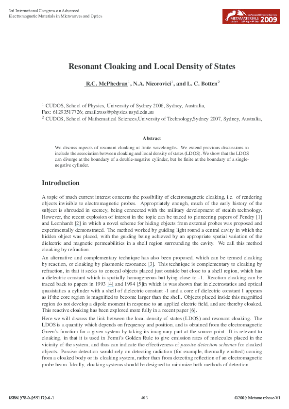 (PDF) Resonant cloaking and local density of states