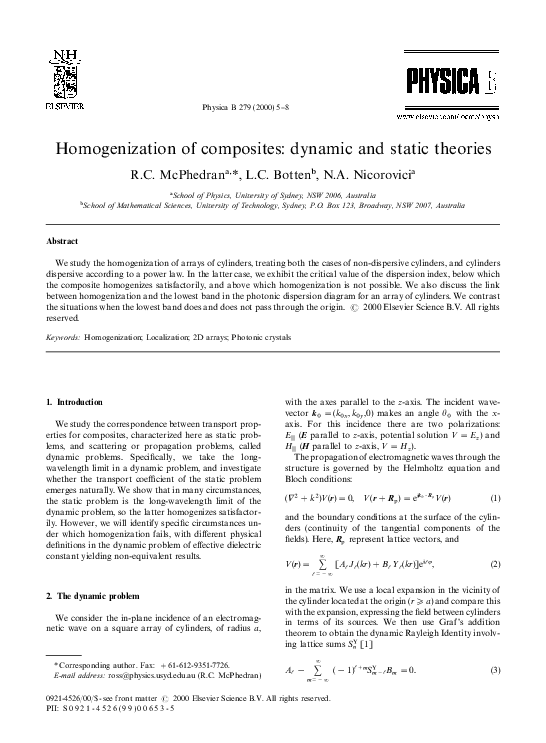 (PDF) Homogenization of composites: dynamic and static theories