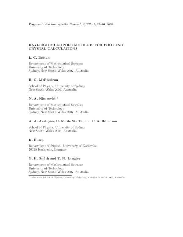 (PDF) Multipole Methods for Photonic Crystal Calculations