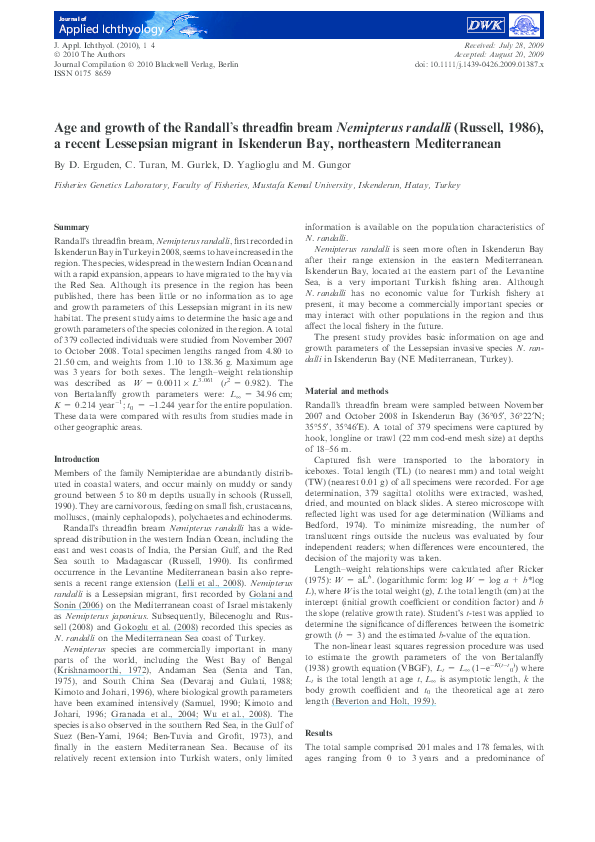 (PDF) Age and growth of the Randall’s threadfin bream Nemipterus ...