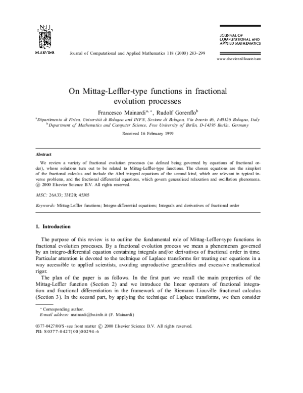 Pdf On Mittag Leffler Type Functions In Fractional Evolution Processes