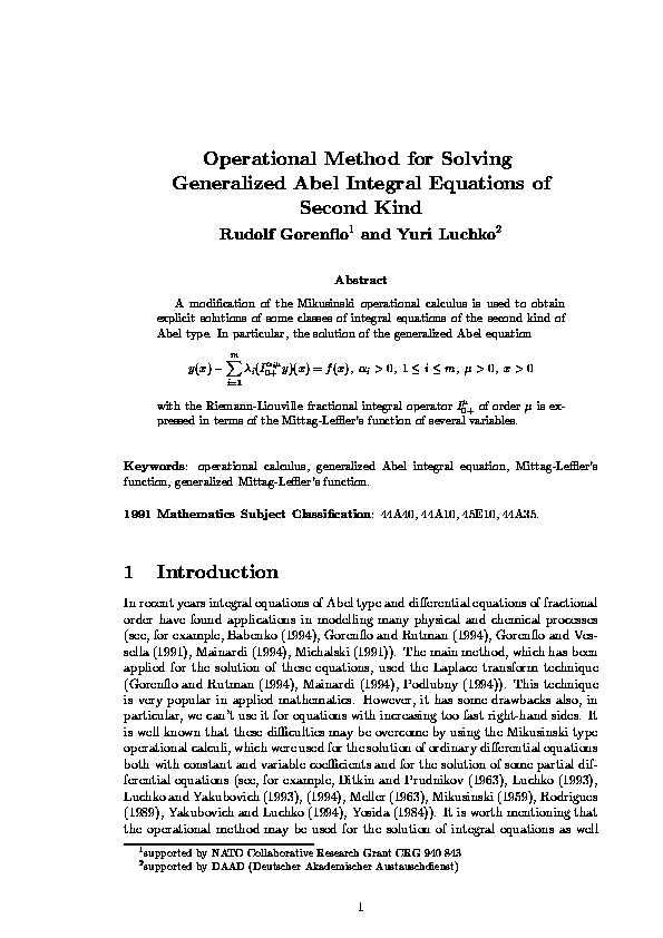 Pdf Operational Method For Solving Generalized Abel Integral
