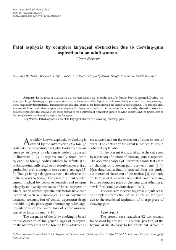 (PDF) Fatal asphyxia by complete laryngeal obstruction due to chewing ...