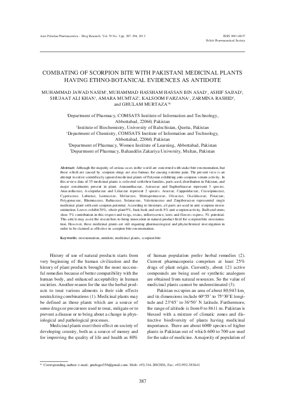 (PDF) Ethnomedicinal treatment system for snake and scorpion bite in Dudhi block of District ...