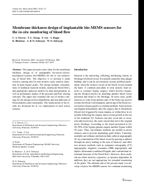 (PDF) Membrane thickness design of implantable bio-MEMS sensors for the ...