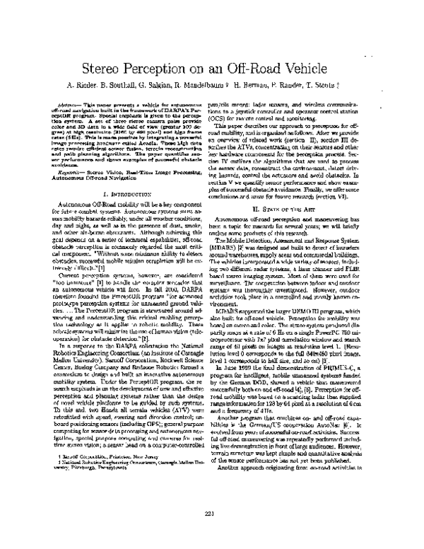 (PDF) Stereo perception on an off-road vehicle
