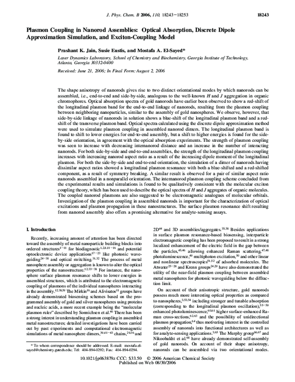 (PDF) Plasmon Coupling in Nanorod Assemblies: Optical Absorption ...