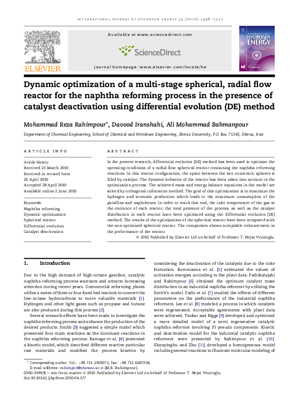 Pdf Dynamic Optimization Of A Multi Stage Spherical Radial Flow Reactor For The Naphtha