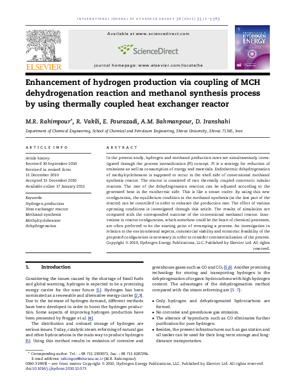 (PDF) Enhancement of hydrogen production via coupling of MCH ...