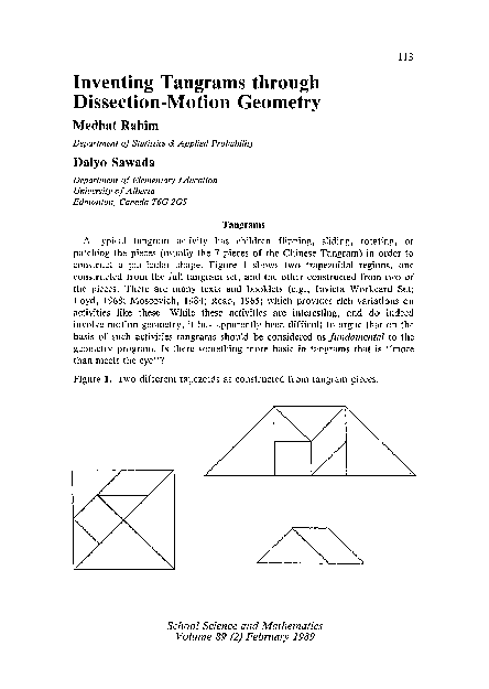 (PDF) Inventing Tangrams through Dissection-Motion Geometry