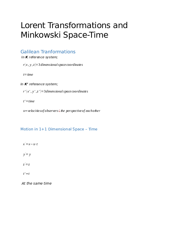 (DOC) Lorentz Transformations and Minkowski Space-Time