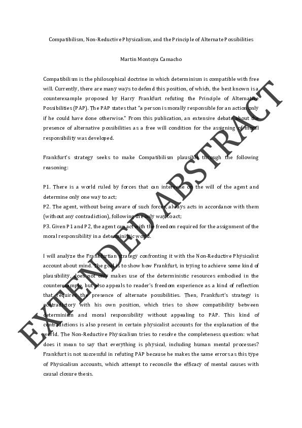(PDF) Compatibilism, Non-Reductive Physicalism, and the Principle of ...