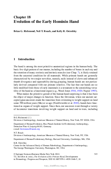 (PDF) Evolution of the Early Hominin Hand