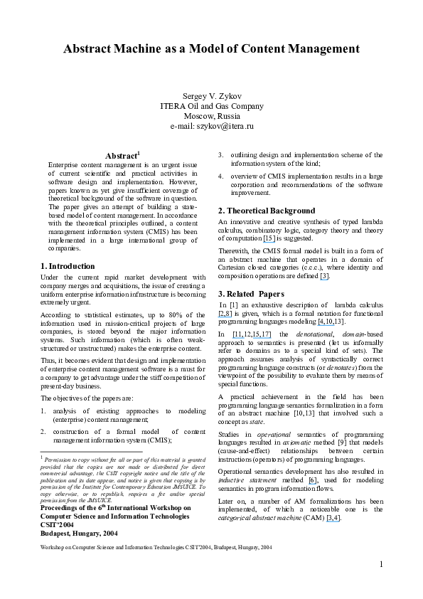 (PDF) Abstract Machine as a Model of Content Management