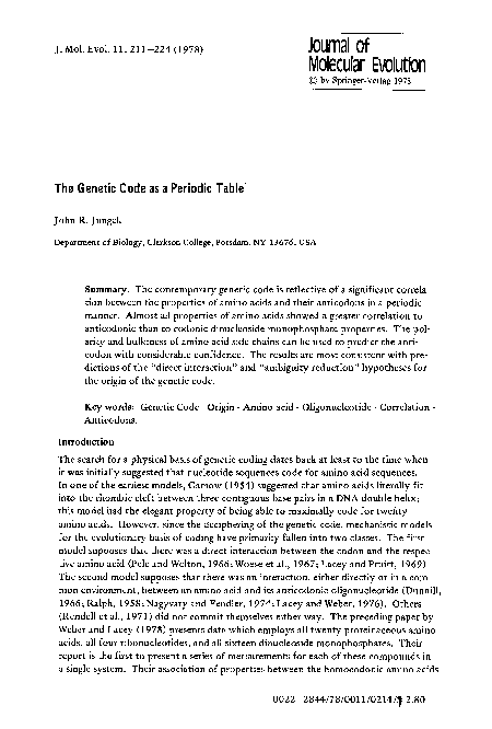 (PDF) The genetic code as a periodic table