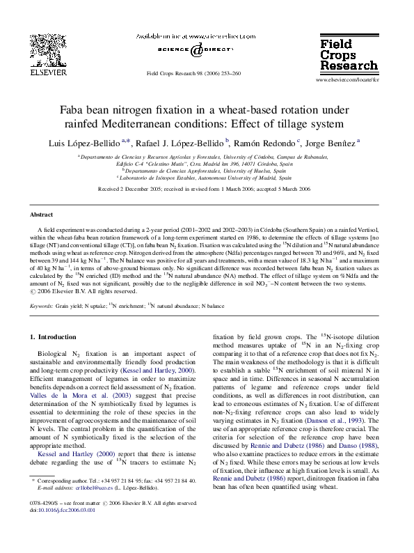 (PDF) Faba bean nitrogen fixation in a wheat-based rotation under ...