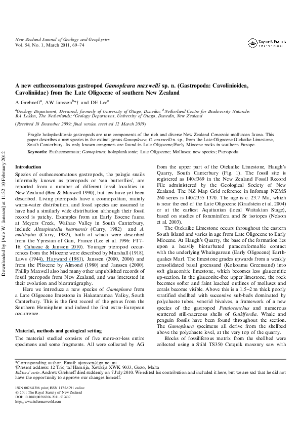 (PDF) A new euthecosomatous gastropod Gamopleura maxwelli sp. n ...