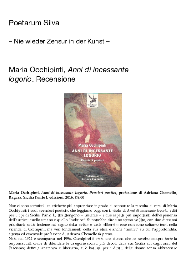 (PDF) Maria Occhipinti, 𝘈𝘯𝘯𝘪 𝘥𝘪 𝘪𝘯𝘤𝘦𝘴𝘴𝘢𝘯𝘵𝘦 𝘭𝘰𝘨𝘰𝘳𝘪𝘰 (Sicilia Punto L ...