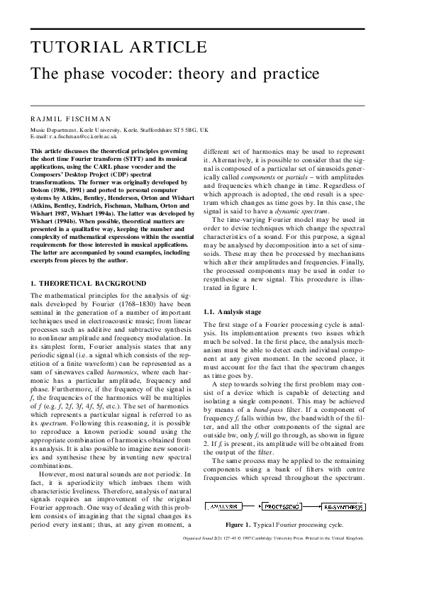 (PDF) TUTORIAL ARTICLE The phase vocoder: theory and practice
