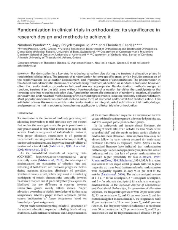 (PDF) Randomization in clinical trials in orthodontics: its ...
