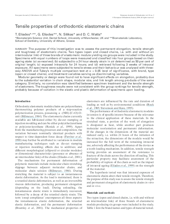 (PDF) Tensile properties of orthodontic elastomeric chains