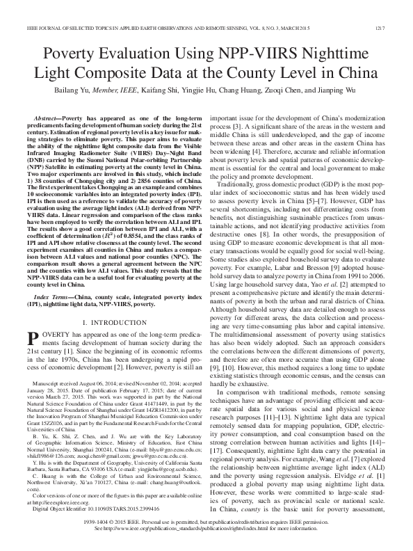 (PDF) Poverty evaluation using NPP-VIIRS nighttime light composite data ...