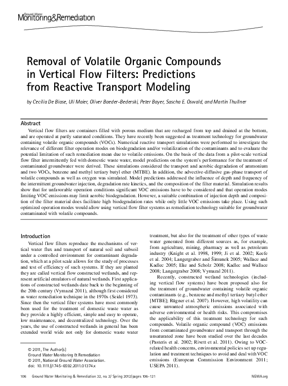 (PDF) Removal of volatile organic compounds in vertical flow filters ...