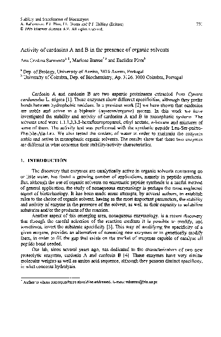 (PDF) Activity of cardosins A and B in the presence of organic solvents ...