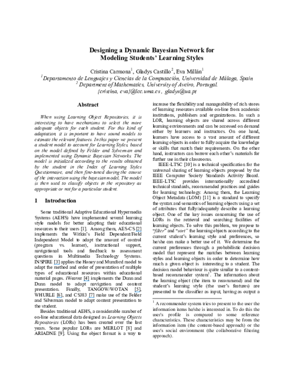 (PDF) Designing a Dynamic Bayesian Network for Modeling Students' Learning Styles