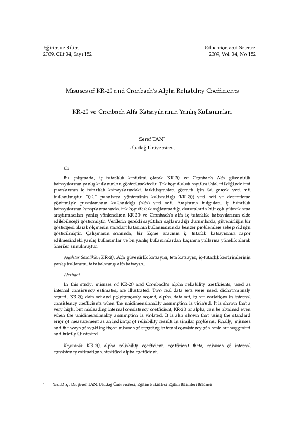 (PDF) Misuses of KR-20 and Cronbach's Alpha Reliability Coefficients KR ...