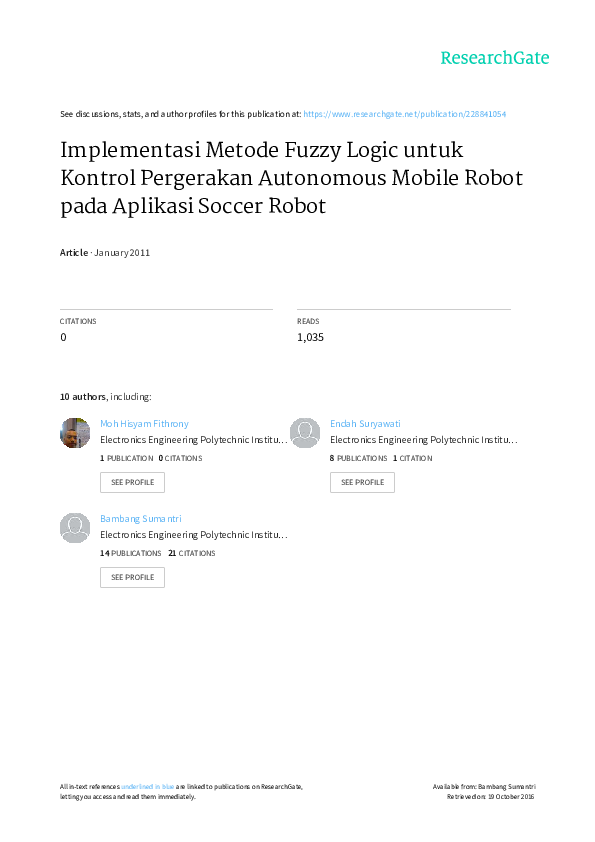 Pdf Implementasi Metode Fuzzy Logic Untuk Kontrol Pergerakan Autonomous Mobile Robot Pada