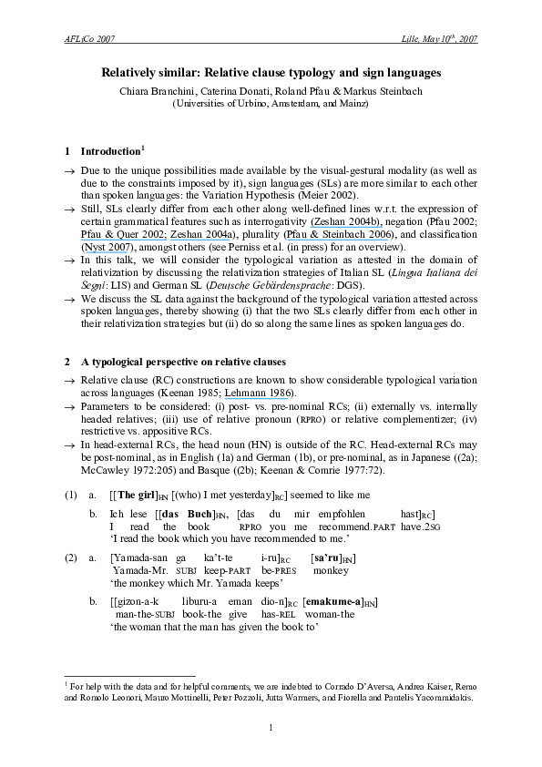 (PDF) Relatively similar: Relative clause typology and sign languages