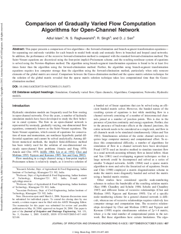 (PDF) Comparison of Gradually Varied Flow Computation Algorithms for Open-Channel Network