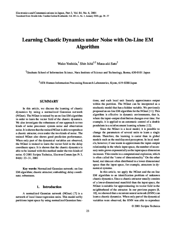 Pdf Learning Chaotic Dynamics Under Noise With On Line Em Algorithm