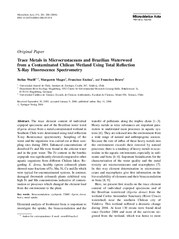 (PDF) Trace Metals in Microcrustaceans and Brazilian Waterweed from a Contaminated Chilean ...