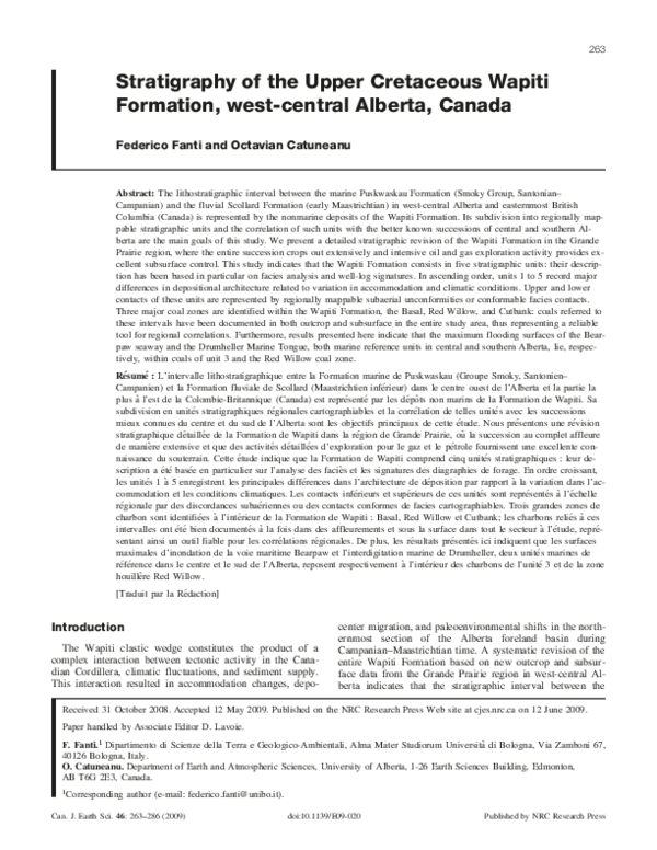(PDF) Stratigraphy of the Upper Cretaceous Wapiti Formation, west ...